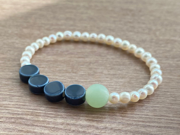 ビーズブレスレット No.103 パール ユーカリプタス ミッドナイトブルー ヴィンテージビーズ ブレスレット KARIN’S WORLD ...