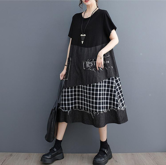 大きいサイズ レディース ワンピース 春夏 秋 新品 半袖 チェック カットソー サイズ豊富の洋服店 通販 19419011｜Creema(クリーマ)