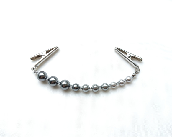 グレーグラデーションのスワロフスキーパール ストールクリップ ショール留め ストールホルダー ブローチ hitoiki 通販 19419357 ...