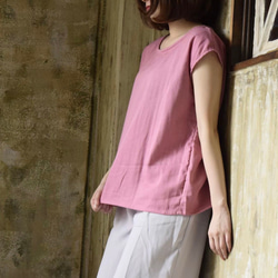 【ビギナーズライン】肌に優しいふわふわ大人のダブルガーゼのフレンチスリーブバックタックブラウス／ナデシコピンク ブラウス Lino shops ...