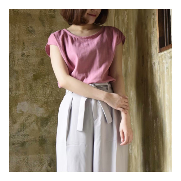 【ビギナーズライン】肌に優しいふわふわ大人のダブルガーゼのフレンチスリーブバックタックブラウス／ナデシコピンク ブラウス Lino shops ...