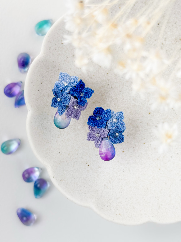 紫陽花ピアス/イヤリング｜ブルー レース編み ピアス（スタッド・一粒） misa_nawa 通販 19419934｜Creema(クリーマ)