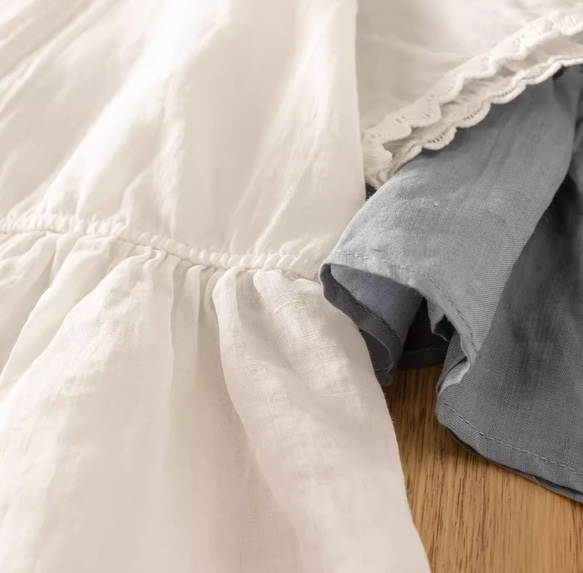 樹 * レースフリル プリーツ ドールシャツ . 無地ラミー麻半袖シャツ . シェイプウエストブラウス .ゆったり シャツ 樹 CorrcC ...