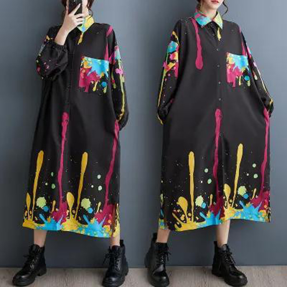 ワンピース ロング ペイント 大きいサイズ レディース 秋冬 春 新品 長袖 カットソー サイズ豊富の洋服店 通販 19420234 ...