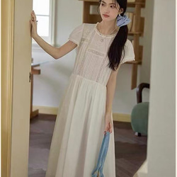 レース切替ワンピース レトロ風ワンピース ロングワンピース ワンピース hellodream 通販 19420308｜Creema(クリーマ)