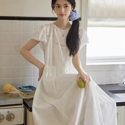 レース切替ワンピース レトロ風ワンピース ロングワンピース ワンピース hellodream 通販 19420308｜Creema(クリーマ)