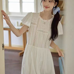 レース切替ワンピース レトロ風ワンピース ロングワンピース ワンピース hellodream 通販 19420308｜Creema(クリーマ)