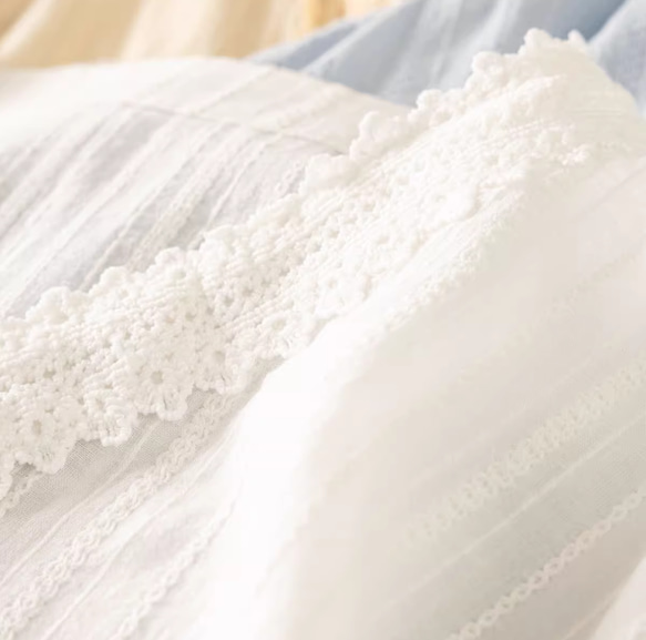 樹 * レースステッチVネック半袖シャツ . パフスリーブ通勤トップス . 綿100%のゆったりシャツ . 薄手 シャツ 樹 CorrcC ...