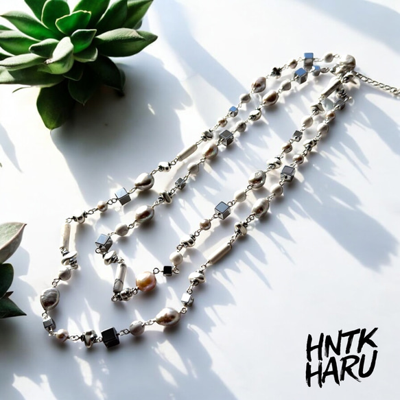 HNTK ヘマタイト＆ハウライトロングネックレス N0754 ネックレス・ペンダント hinataku 通販 19420341｜Creema ...