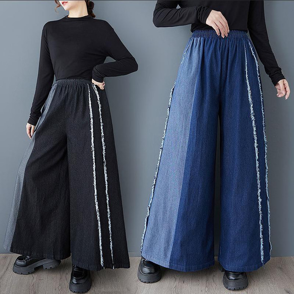 大きいサイズ パンツ ウエストゴム レディース 新品 デニム ダメージ ガウチョ カットソー サイズ豊富の洋服店 通販 19420616 ...