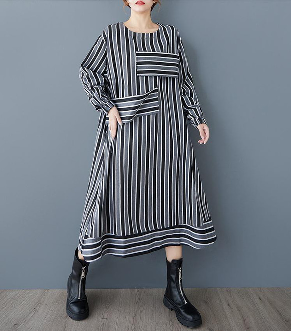 大きいサイズ ストライプ ワンピース レディース 秋冬 ロング 春 新品 長袖 カットソー サイズ豊富の洋服店 通販 19420620 ...