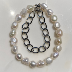 バロックパール&シルバー色チェーン 淡水パールネックレス ショートネックレス 40cm ネックレス・ペンダント Natural gift 通販 ...
