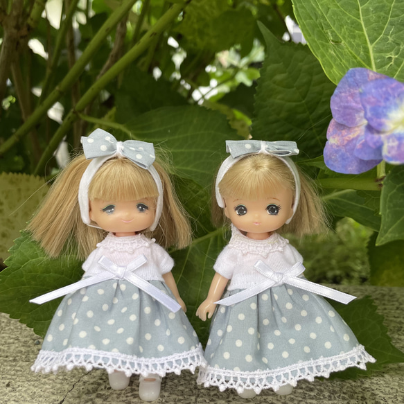 M2514 ミキちゃんマキちゃん ブルー ドット 水玉ワンピース その他人形 lilicca 通販 19432341｜Creema(クリーマ)