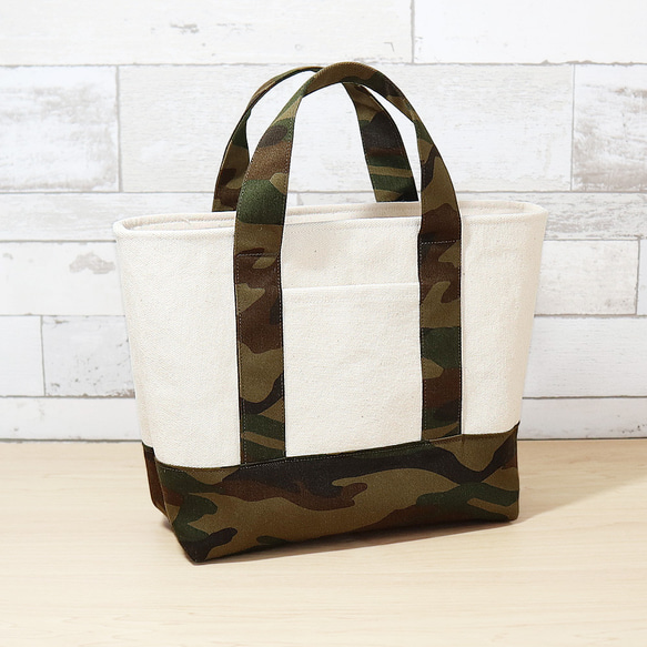 迷彩×生成り 岡山帆布 8号使用 ミニトート マチ付き ランチバッグ サブバッグ カモフラ トートバッグ aiLe 通販 19432455 ...