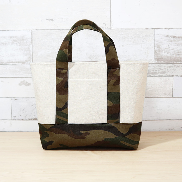 迷彩×生成り 岡山帆布 8号使用 ミニトート マチ付き ランチバッグ サブバッグ カモフラ トートバッグ aiLe 通販 19432455 ...