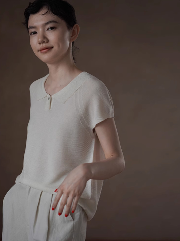 HaChi - ミルクィー香りのおうち女子 通気性の高い高支レーヨンアマ麻ポロ 柔らかなニット 見た目痩せる半袖トップ シャツ Hachi ...