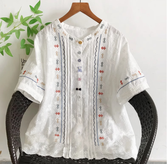 【受注製作】綿100%.カラフル小花レース刺繍トップス レディース シャツ July 通販 19434083｜Creema(クリーマ)