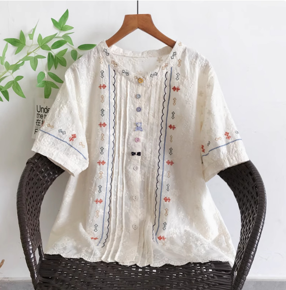 【受注製作】綿100%.カラフル小花レース刺繍トップス レディース シャツ July 通販 19434083｜Creema(クリーマ)