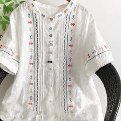 【受注製作】綿100%.カラフル小花レース刺繍トップス レディース シャツ July 通販 19434083｜Creema(クリーマ)