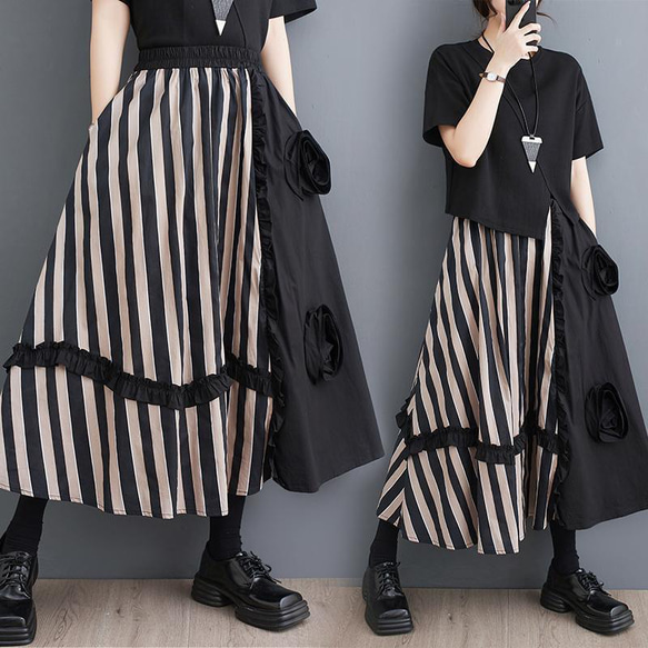 大きいサイズ ストライプ スカート レディース 春夏 新品 ミモレ ロング カットソー セール中！サイズ豊富の洋服店 通販 19434149 ...