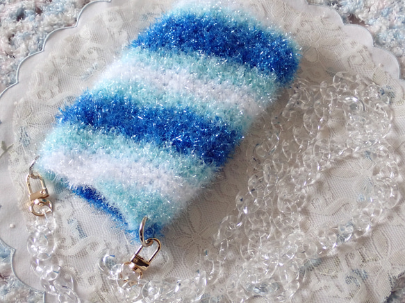 スマホ用斜め掛けミニバッグ＊ブルー系＊透明ストラップ スマホケース・カバー 悠名 通販 19434987｜Creema(クリーマ)