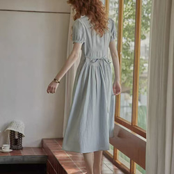 夏向き半袖ワンピース ハイウェスト ベルト付きワンピース ワンピース hellodream 通販 19436190｜Creema(クリーマ)