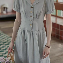 夏向き半袖ワンピース ハイウェスト ベルト付きワンピース ワンピース hellodream 通販 19436190｜Creema(クリーマ)