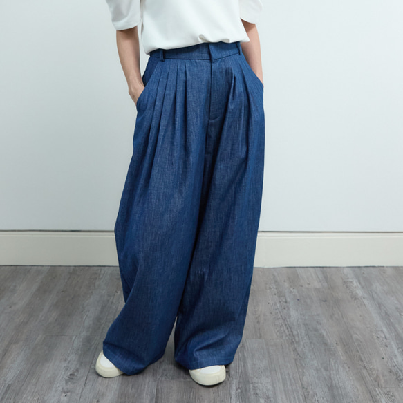 【丈調整できる】プリーツタック ライトオンスのシャンブレー 大人のデニムパンツ 後ろゴム 【3サイズ】 0731BL ロングパンツ SWiMMY Clothing 通販 19449328 ...