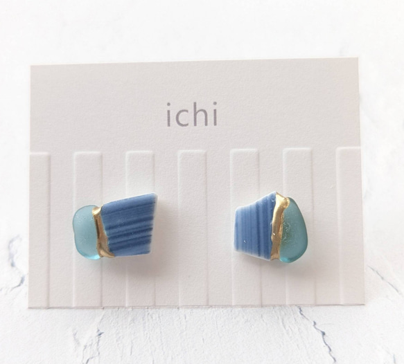 シーグラス×陶器の金継ぎピアス ピアス（スタッド・一粒） ichi 通販 19496536｜Creema(クリーマ)