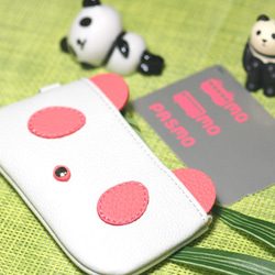 キーポーチ・パステルパンダちゃん・4色・牛革製・キーケース・パスケース・ミニ財布・本革・Panda・笹の葉 キーケース なないろレザークラフト ...