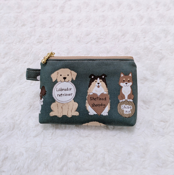2236．大人可愛い カラフルキャンバスドッグ柄 ミニポーチ ファスナータイプ カーキ 化粧ポーチ 再販2 ポーチ mikenyans 通販 ...