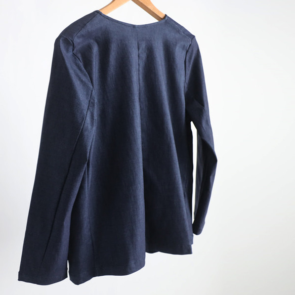 ⁑ラスト1 斜横ぐーんと伸びる伸縮ストレッチ生地 ノーカラージャケット 羽織 ネイビーデニム F36B ジャケット anvai 通販 ...