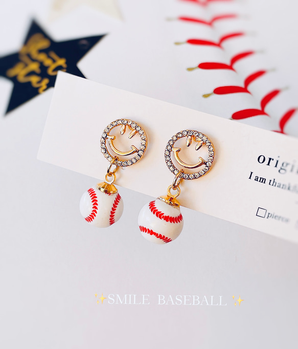 ☆SMILE☆ 野球ピアス ゴールド ピアス（その他） raindrop 通販 19559184｜Creema(クリーマ)