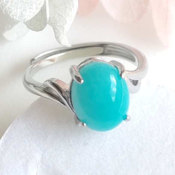 アマゾナイト うるうる 天然石 リング S925 10×8㎜ 指輪・リング bamboo shoots 通販 19559996｜Creema(クリーマ)
