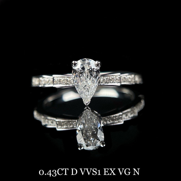GIA鑑定書付き 0.43ct 天然ダイヤモンド 指輪 リング ペアカット 指輪・リング CHIC JEWELRY 通販 19572724｜Creema(クリーマ)