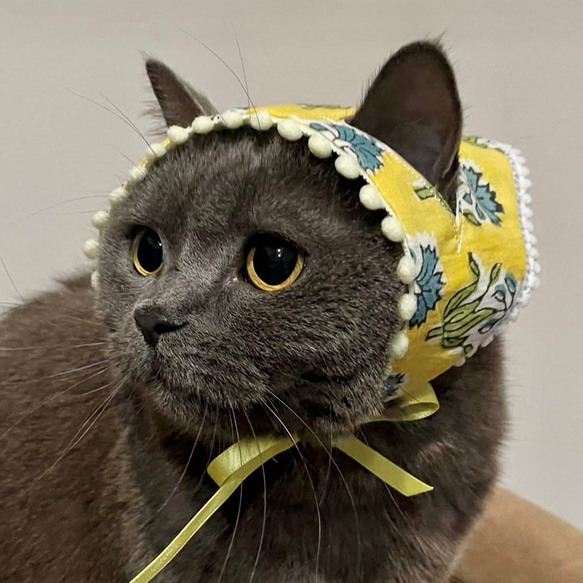 ねこのバブーシュカ【イエロー/ピンク】 三角巾 インドブロックハンドプリント ペット服・アクセサリー A.C. FACTORY 通販 ...