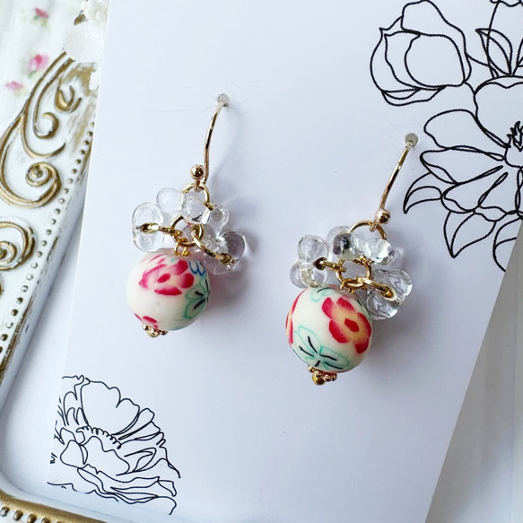 【350円】チェコビーズの可愛いピアスC473 ピアス（フック・チェーン） 花なななの花 通販 19581427｜Creema(クリーマ)