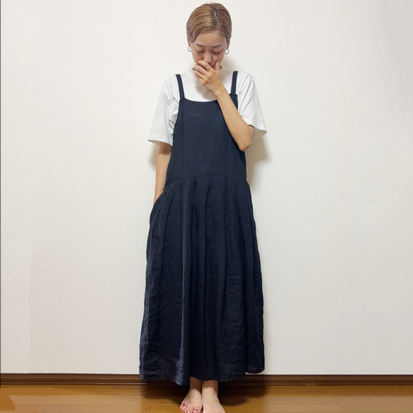 キャミプリーツワンピース プリーツスカート ラミーリネン100% color : ブラック ワンピース itoa.n. ｲﾄｱｴﾇ 通販 19600072｜Creema(クリーマ)