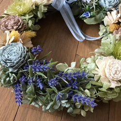 《新作》プリザーブドアジサイとパンジーとラベンダーの爽やかグリーンリース（受注制作） リース burosye 通販 19627592 ...