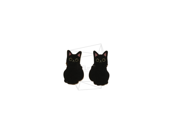 ERG-3114-G【1ペア】エポブラックキャットピアス / Epoxy Black Cat Earrings ピアス（スタッド・一粒 ...