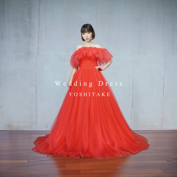 【オーダー制作】ウエディングドレス.レッド.カラードレス.Aライン.オフショル.Y1561-1 ドレス r-deco 通販 19858031｜Creema(クリーマ)