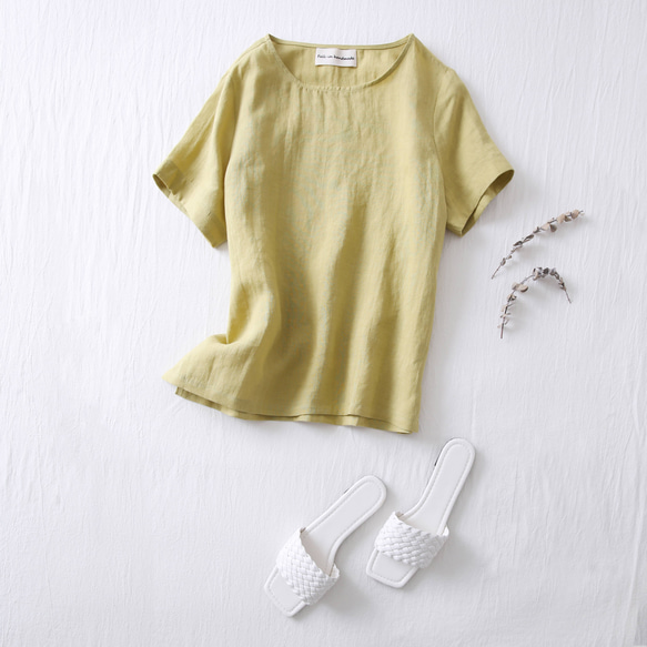 ★サンプルセール 1点のみ★洗練されたシンプルリネンブラウス 半袖Tシャツ 半袖(J20)M ブラウス fall-in&co(talent) 通販 19858636｜Creema(クリーマ)