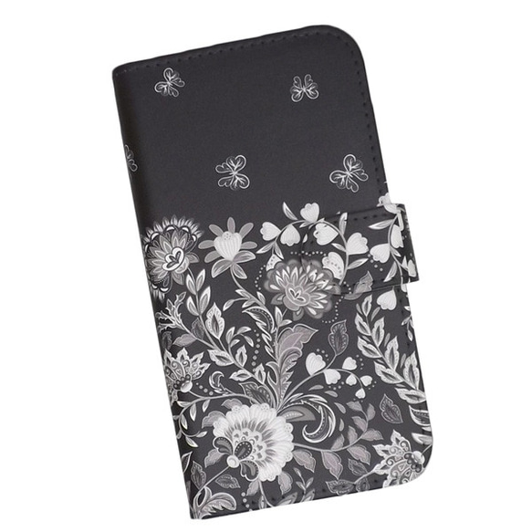 全機種対応 手帳型スマホケース プリント ケース 花 花柄 蝶 モノトーン 648 スマホケース・カバー laststar 通販 ...