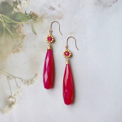 K10YG フューチャーピンクカルセドニー ロングドロップ ピアス ピアス（フック・チェーン） pole_pole_jewelry 通販 19913478｜Creema(クリーマ)