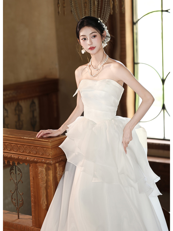 豪華 白 韓国風 オフショルダー ウェディングドレス パーティー 上品 結婚式 花嫁 演奏会 前撮り 披露宴 A7013 ドレス ...