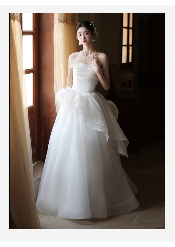 豪華 白 オフショルダー ウェディングドレス パーティー 韓国風 上品 結婚式 花嫁 演奏会 前撮り 披露宴 A7015 ドレス ...