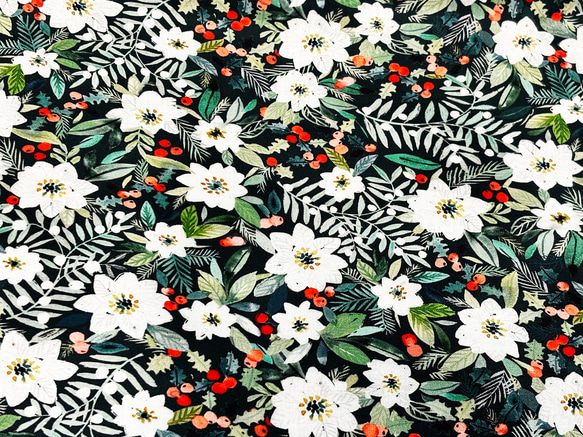Clara Jean 110cm x 50cmずつ切売 - 雪の花/深緑 生地 nightowl fabrics 通販 19983787 ...
