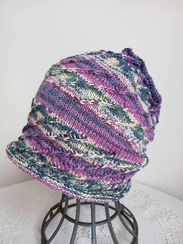 opal毛糸パープル系、渦巻きお帽子 ニット帽・ビーニー とらちゃん 通販 20004210｜Creema(クリーマ)