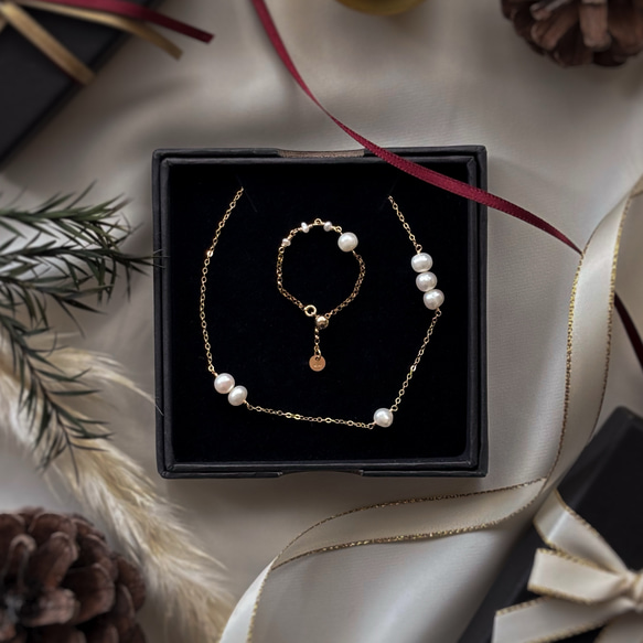 淡水パールのチェーンリングとネックレスのセット【14kgf】Creema限定 無料ラッピング付き ピアス（スタッド・一粒） Pella[ﾍﾟﾗ] 通販 20030083｜Creema(クリーマ)