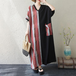 【新品】大きいサイズ 4L5L ロングワンピース春夏 半袖 ゆったり ストライプ ワンピース 大きいサイズハウス＠値引きクーポン有 通販 20031446｜Creema(クリーマ)